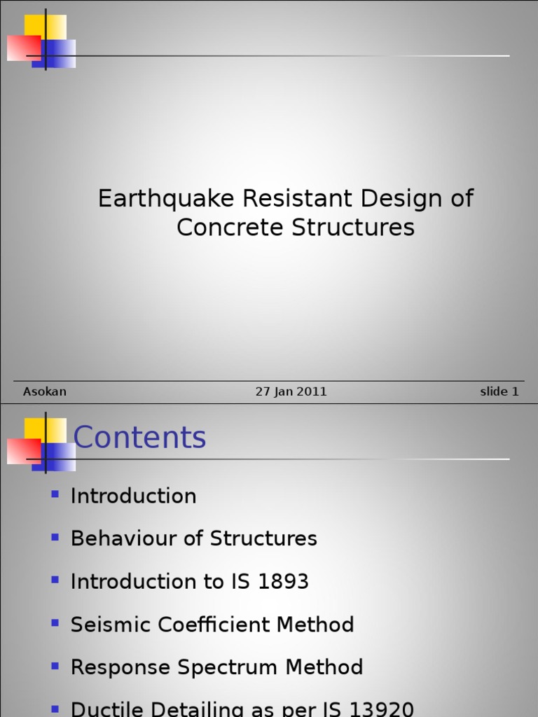 Earthquake Resistant Design of Concrete Structures: Asokan 27 Jan 2011 Slide 1 | PDF | Normal ...