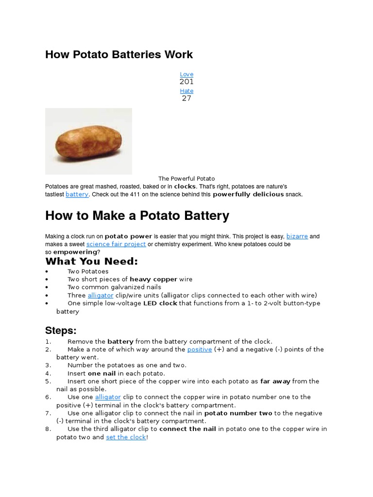How Potato Batteries Work.docx | Battery (Electricity) | Magnetic Field ...