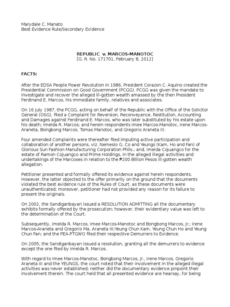 Republic V Marcos-Manotoc - Digest | PDF | Common Law | Legal Procedure