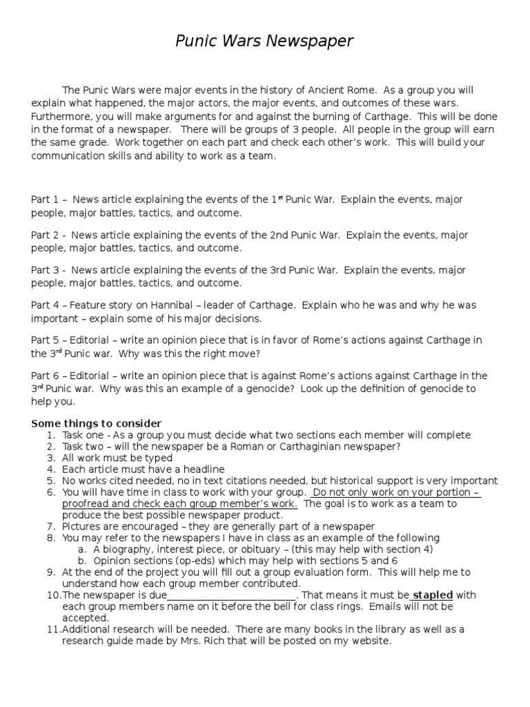 Punic Wars Newspaper | PDF | Punic Wars | Carthage