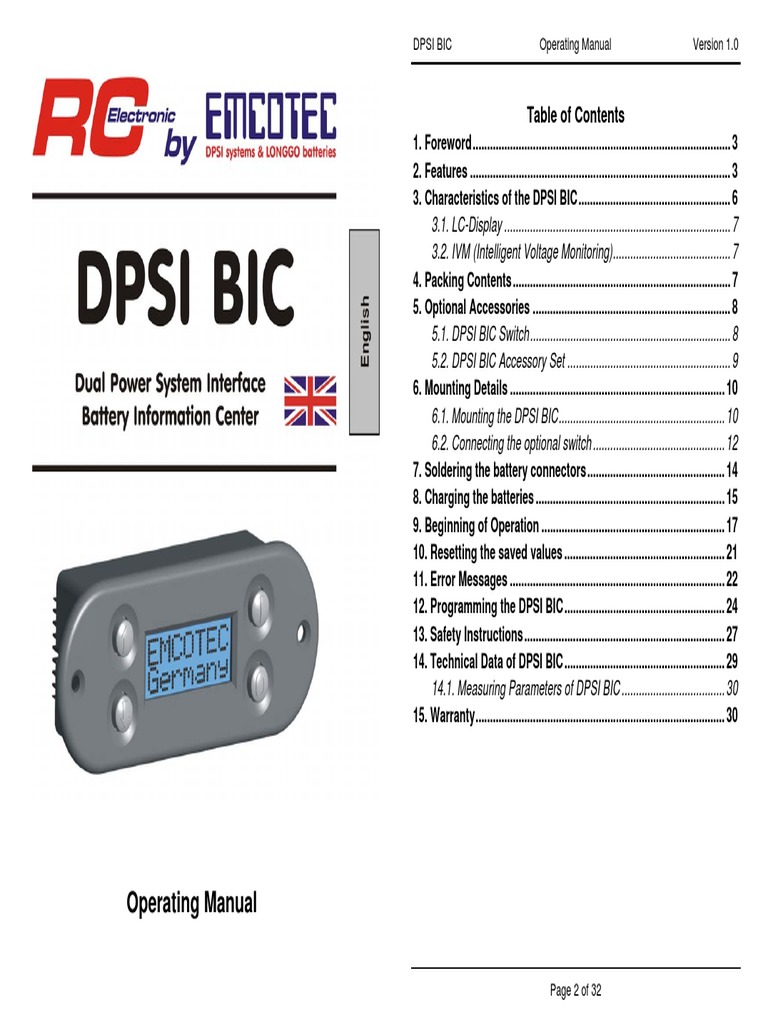 Dpsi Bic Anleitung v10 en | PDF | Electrical Connector | Battery (Electricity)