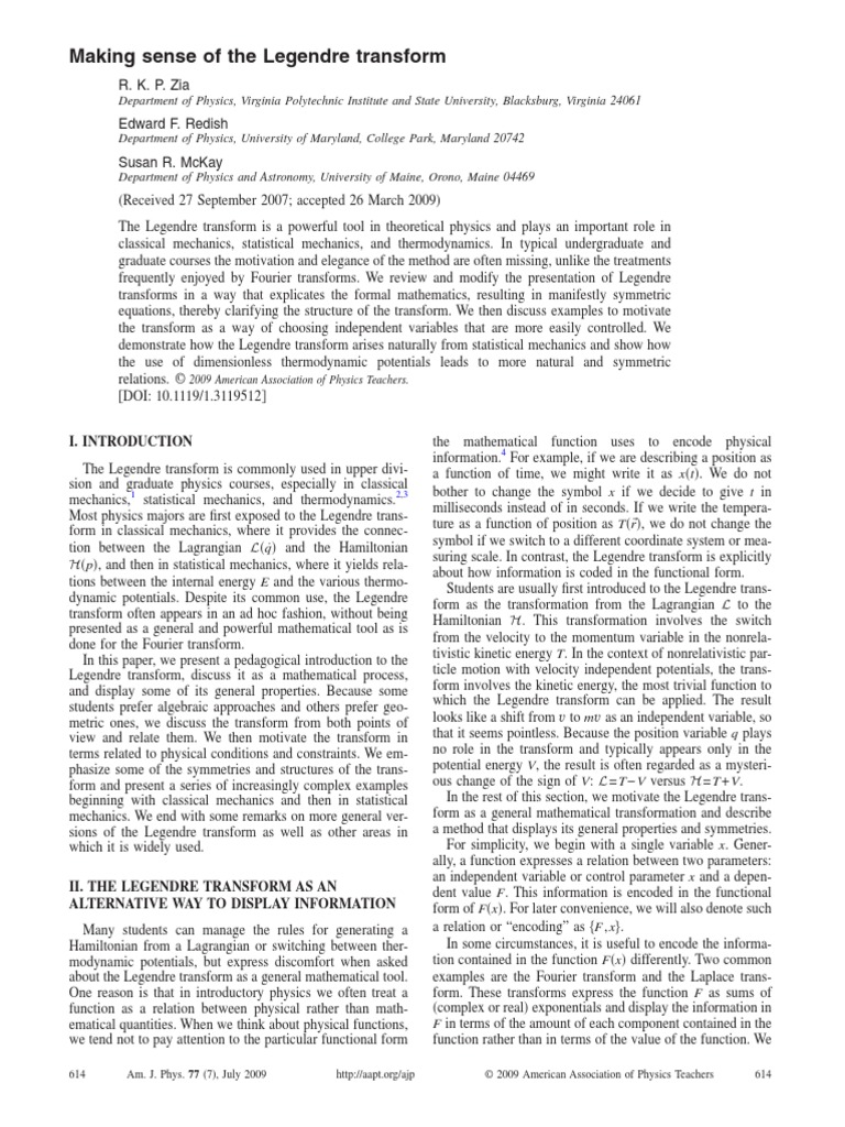 Making Sense of The Legendre Transform | PDF