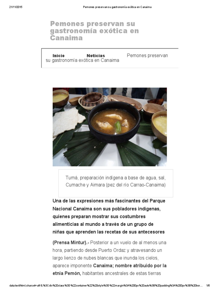 Gastronomía Pemon en Canaima | PDF | Cocina | Comida y bebida