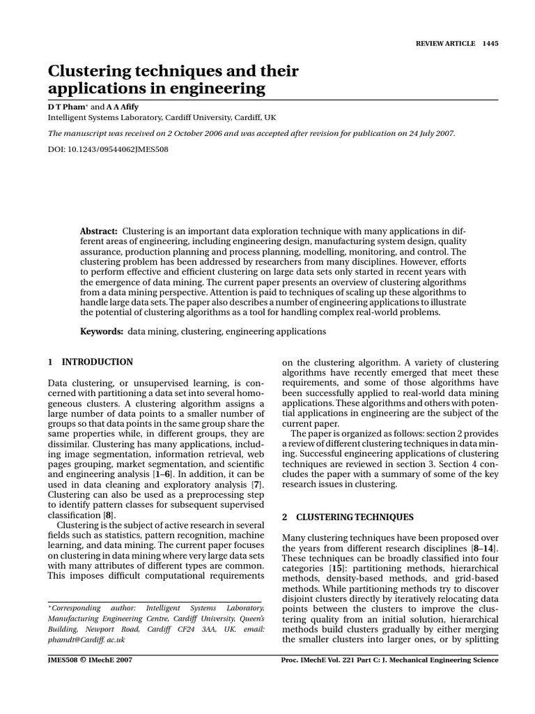 Clustering Techniques and Their Applications in Engineering | PDF ...