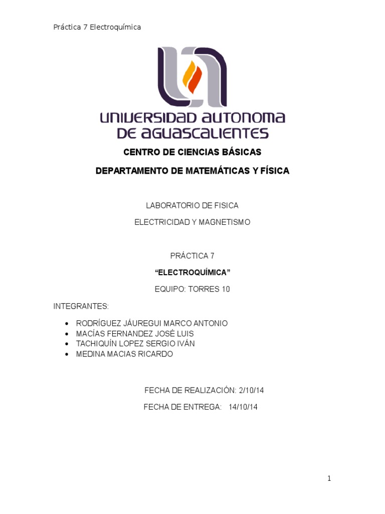 PRACTICA 7 ELECTROQUÍMICA Corregida | Descargar gratis PDF | Electroquímica | Electrodo