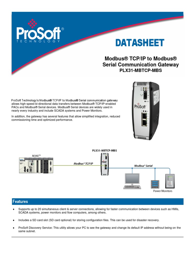 Prosoft -Modbus PLX31-MBTCP-MBS | Gateway (Telecommunications) | Ip Address
