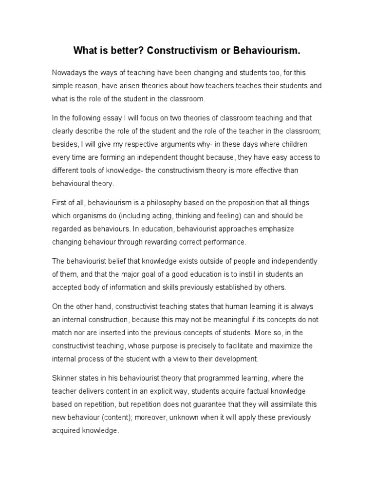Argumentative Essay | PDF | Constructivism (Philosophy Of Education) | Behaviorism