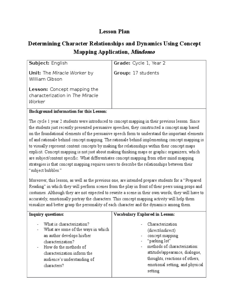 Lesson Plan Determining Character Relationships and Dynamics Using ...