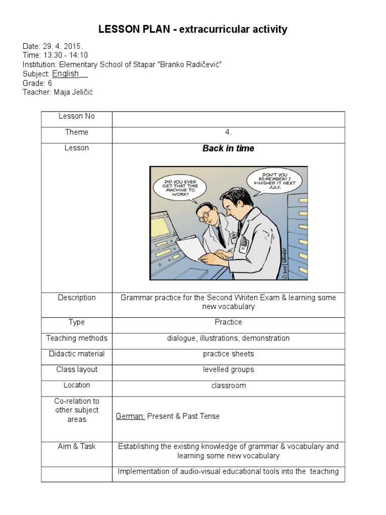 LESSON PLAN - Extracurricular Activity: English | PDF