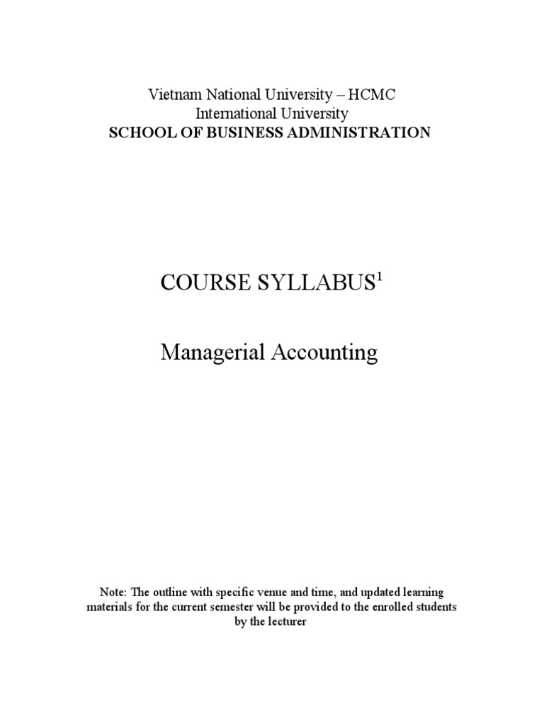 Managerial Accounting Syllabus | PDF | Management Accounting | Test ...