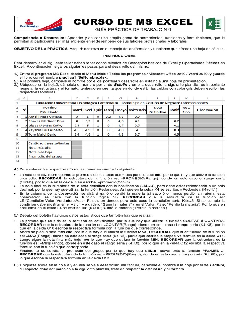 Practica 1 de MS Excel | PDF | Microsoft Excel | Software