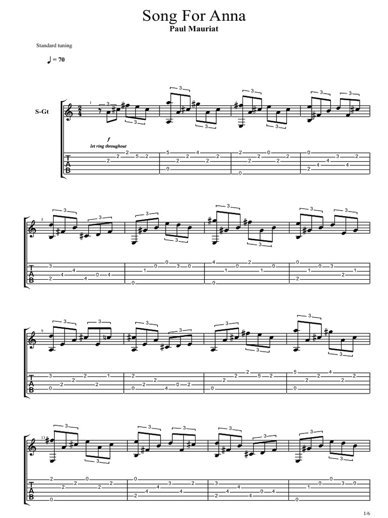 Song For Anna - Guitar TAB | PDF | Chordophones | Music Technology