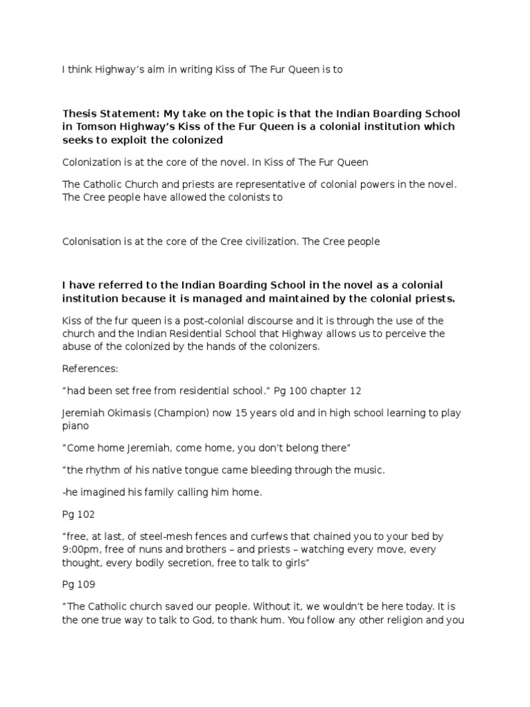 Kiss of The Fur Queen by Tomson Highway | PDF | Religion And Belief