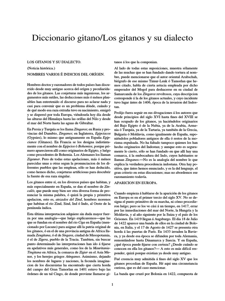 Diccionario Gitano-Los Gitanos y Su Dialecto | PDF | Pueblo romaní | España