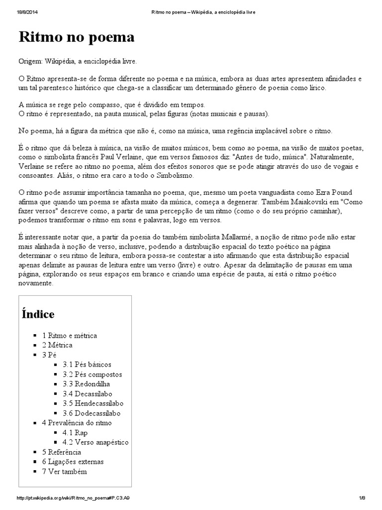 Ritmo No Poema - Wikipédia, A Enciclopédia Livre | PDF | Métrica ...