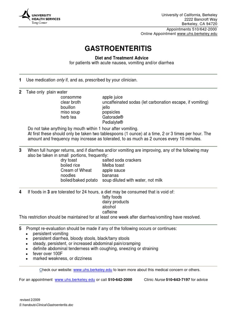 Gastroenteritis: Diet and Treatment Advice | PDF