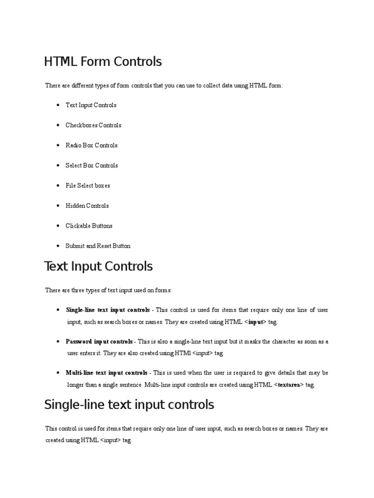 HTML Form Controls | PDF | Html Element | Web Development