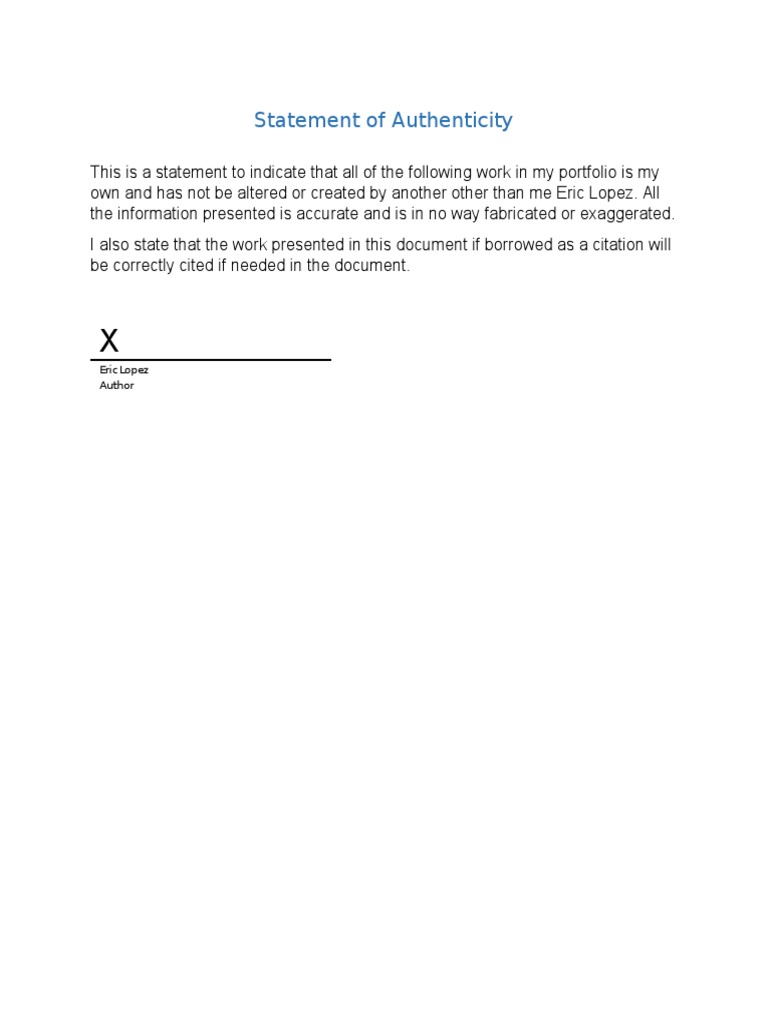 Statement of Authenticity: Eric Lopez Author | PDF