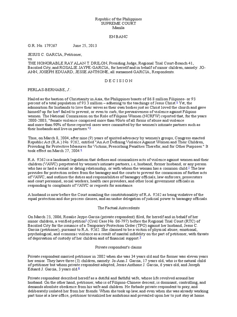 VAWC cases with Digest | Equal Protection Clause | Jurisdiction