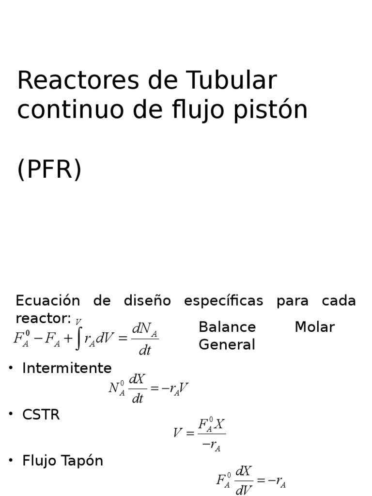 Reactores de Flujo Pistón | PDF | Reactor Quimico | Ingeniería de Reacción Química