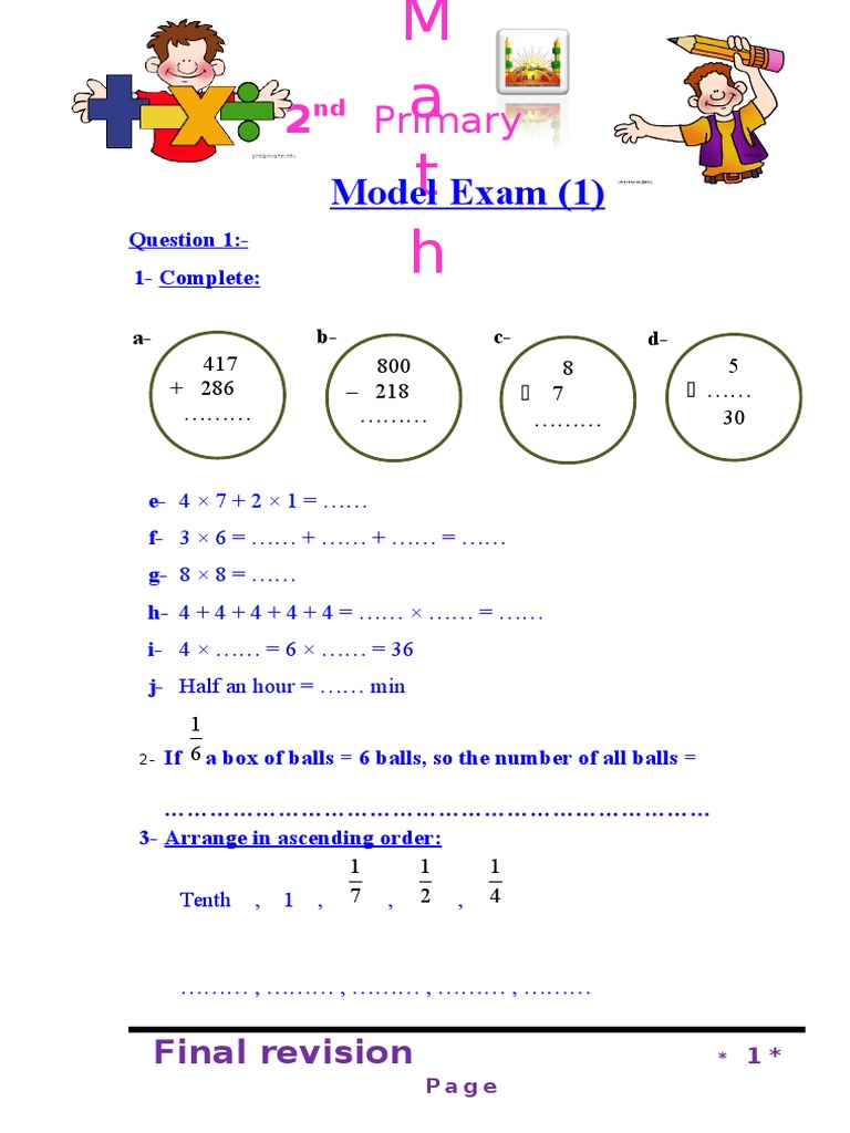 Primary 2 Mathematics Model Exam | PDF | Teaching Mathematics