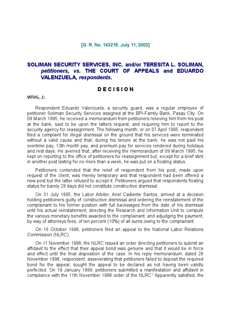 Soliman Security Services, Inc. and Teresita l. Soliman vs. the Court ...