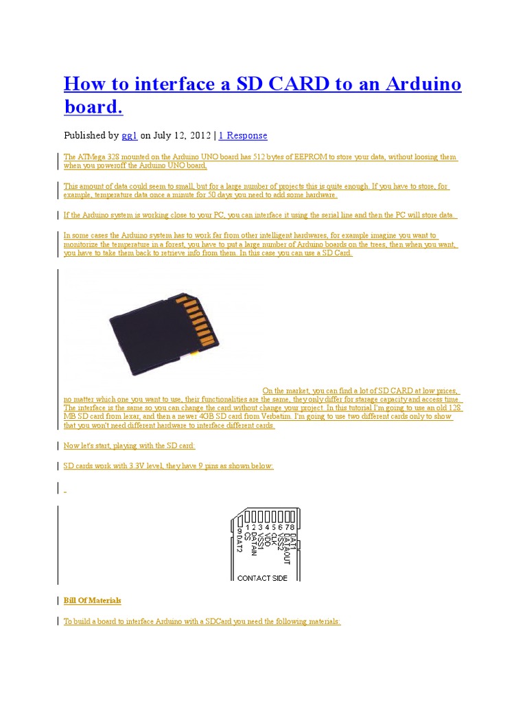 How To Interface A Sd Card To An Arduino Board Pdf Arduino Secure Digital