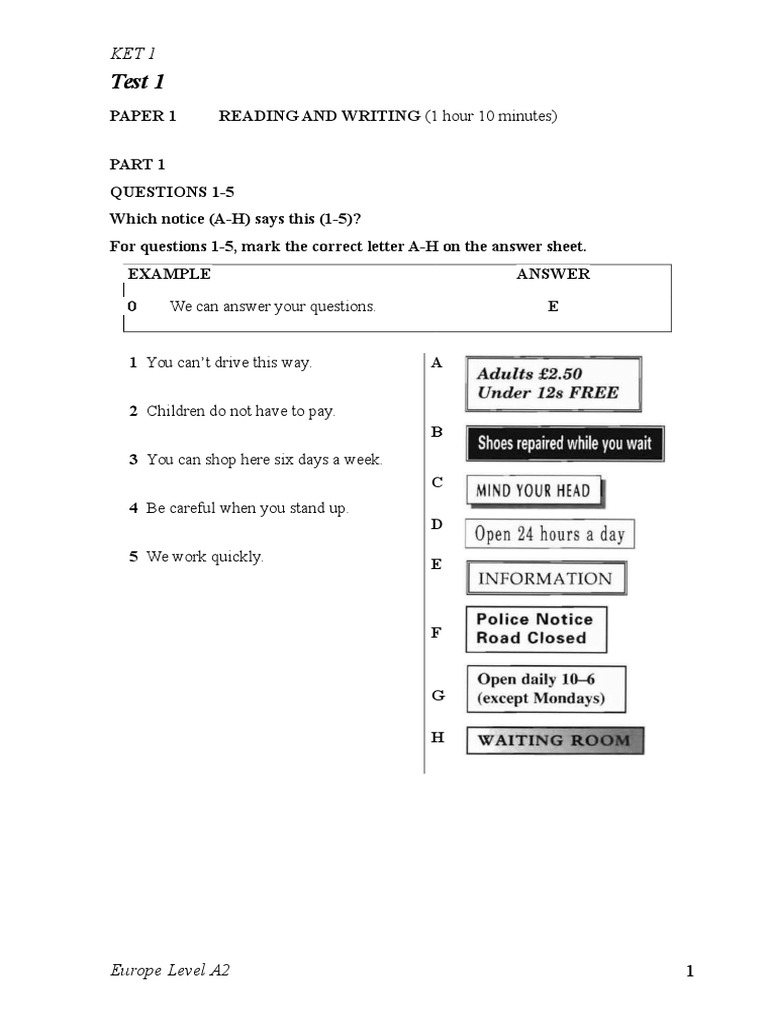 A2-KET-Test 1 | Edinburgh | Test (Assessment)