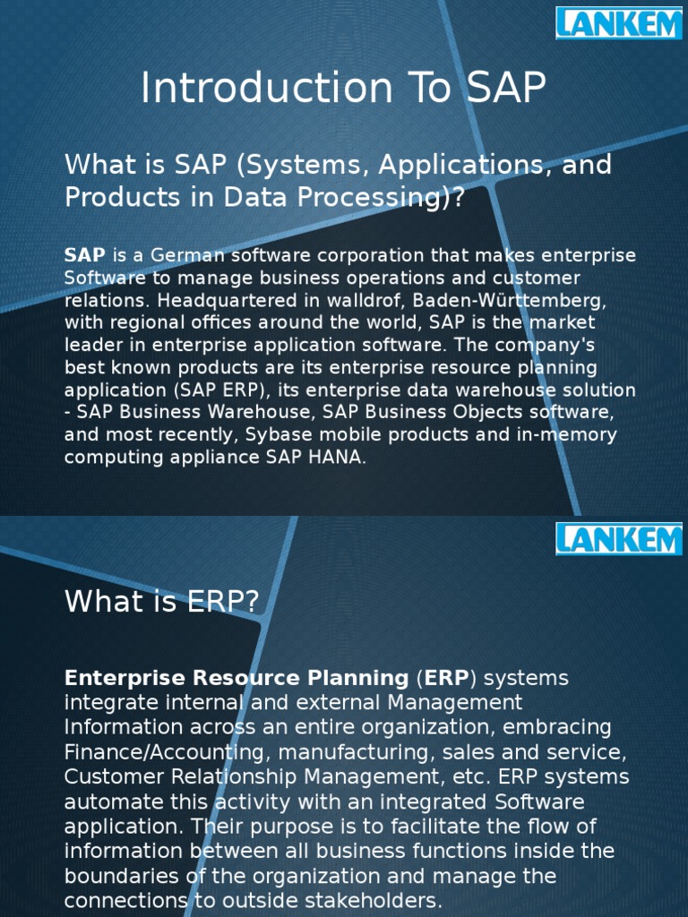 Introduction To SAP | PDF | Enterprise Resource Planning | Sap Se