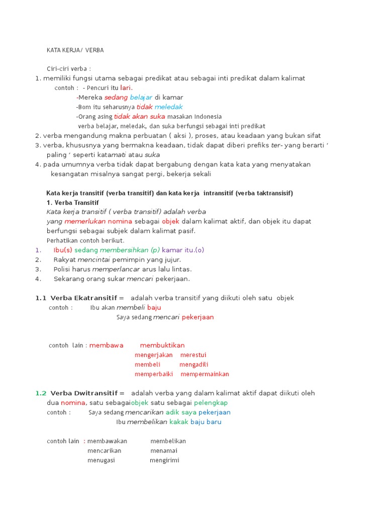 Kata Kerja Bahasa Indonesia (Verba) | PDF