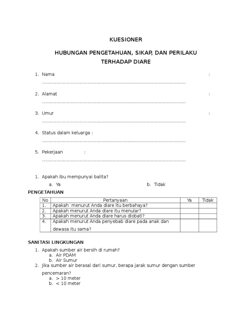 Kuesioner Diare Edited | PDF