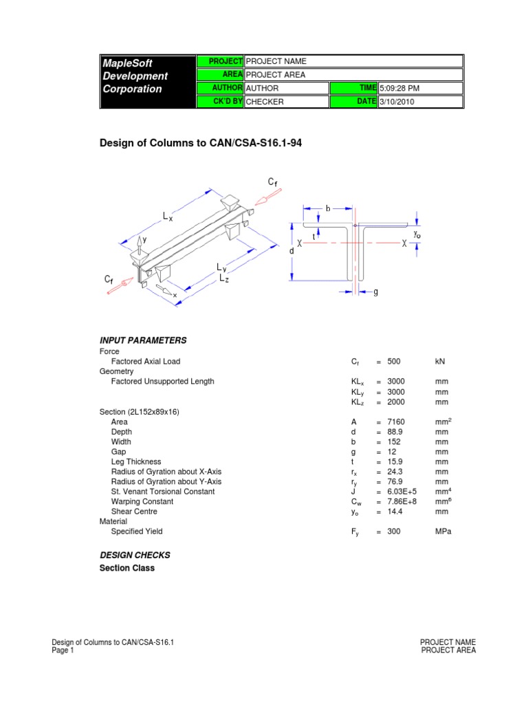 Design of Columns To Can/Csa-S16.1-94: Maplesoft Development ...