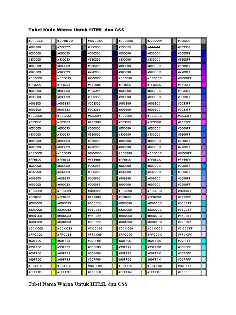 Kode Warna dan Nama untuk HTML/CSS | PDF | Elemen HTML | Bootstrap ...