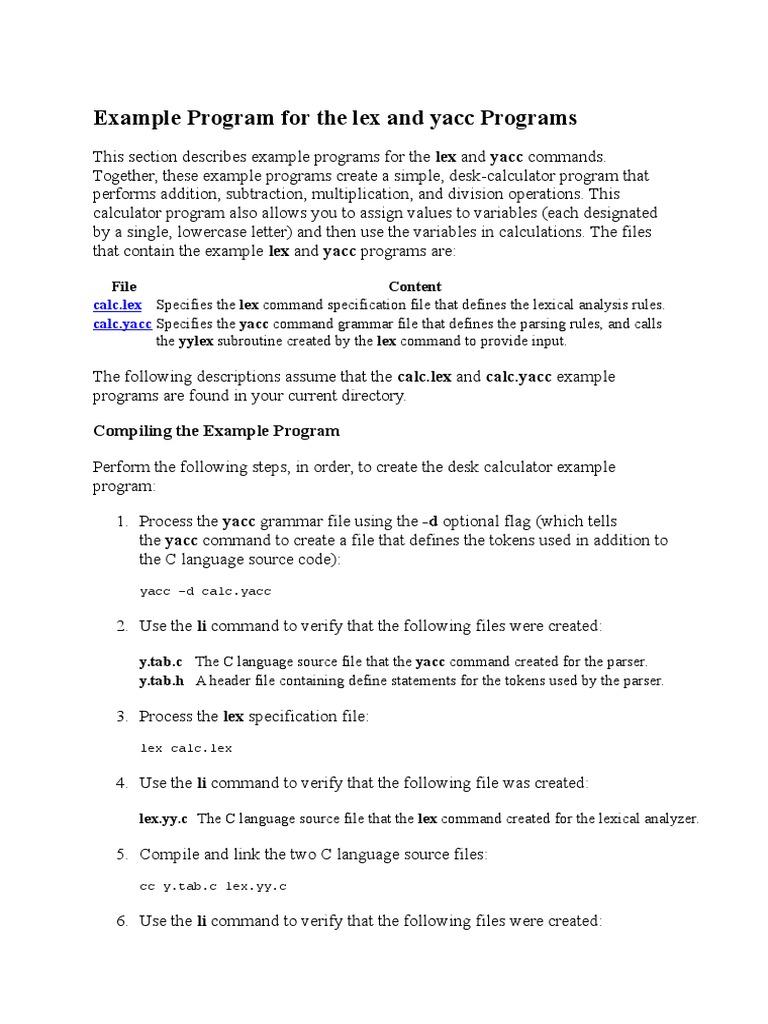 Lex and Yacc Calculator Example | PDF | Parsing | C (Programming Language)