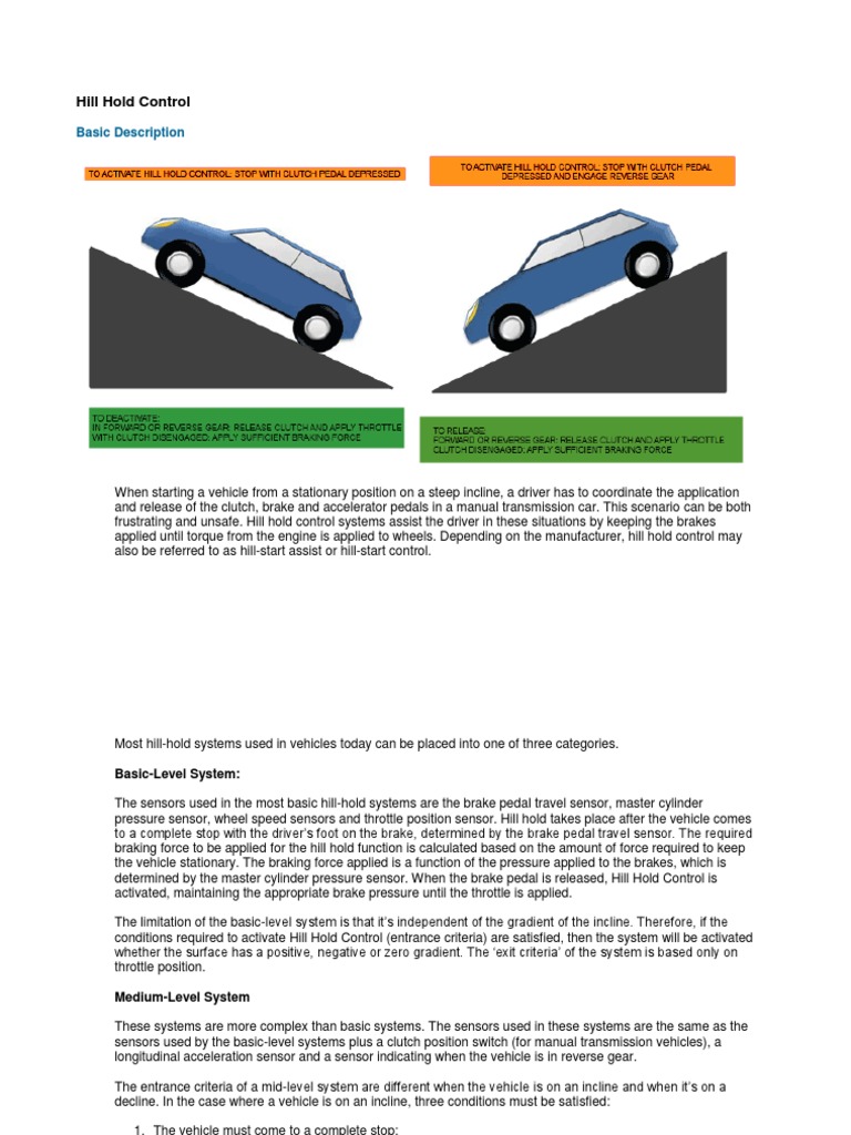 Hill Hold Control | PDF | Throttle | Manual Transmission