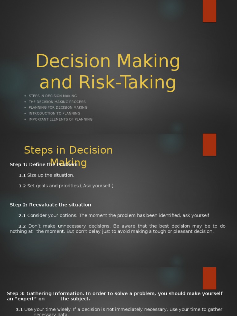 Decision Making and Risk-Taking | PDF | Goal | Decision Making