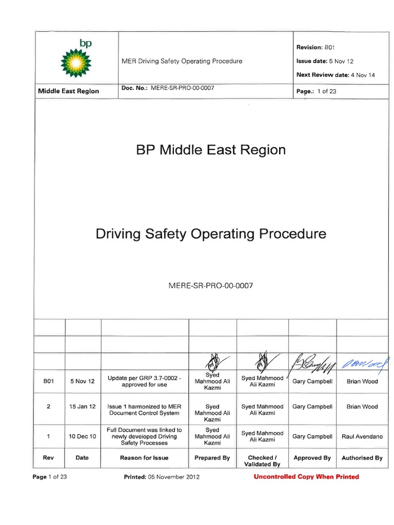 Driving Safety Operations Procedures | PDF | Tire | Driving