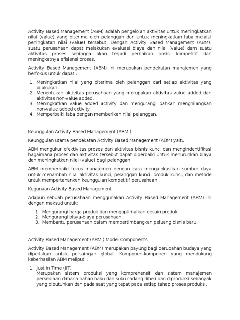 Activity Based Management | PDF