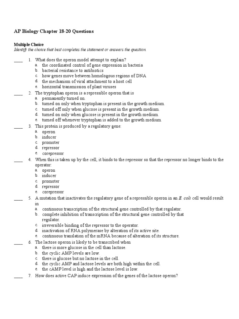 AP Biology: Operons and Cancer Concepts | PDF | Operon | Repressor