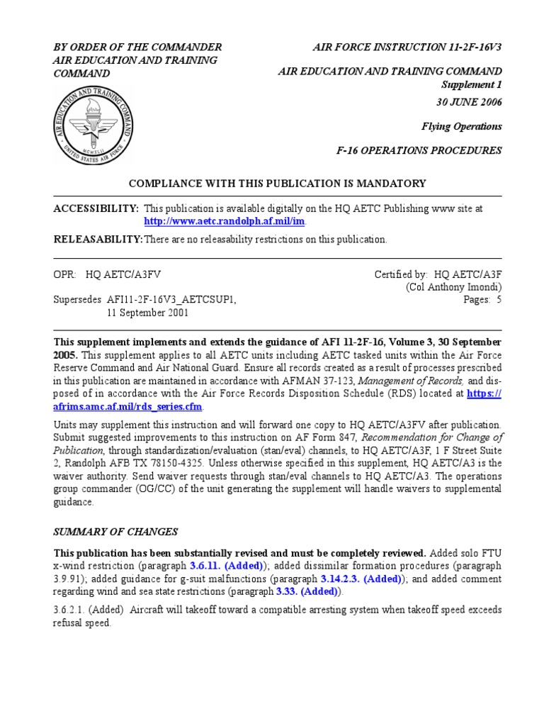 Afi11 2f 16v3 Aetcsup1 | Aircraft | Aerospace Engineering
