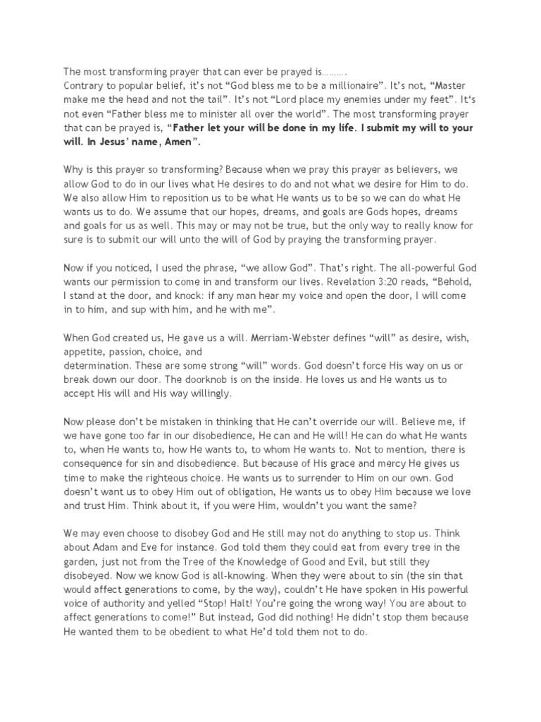 The Most Transforming Prayer | PDF | Prayer | Sin