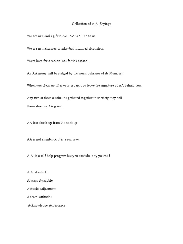 AA Slogans | PDF | Alcoholics Anonymous | Alcoholism