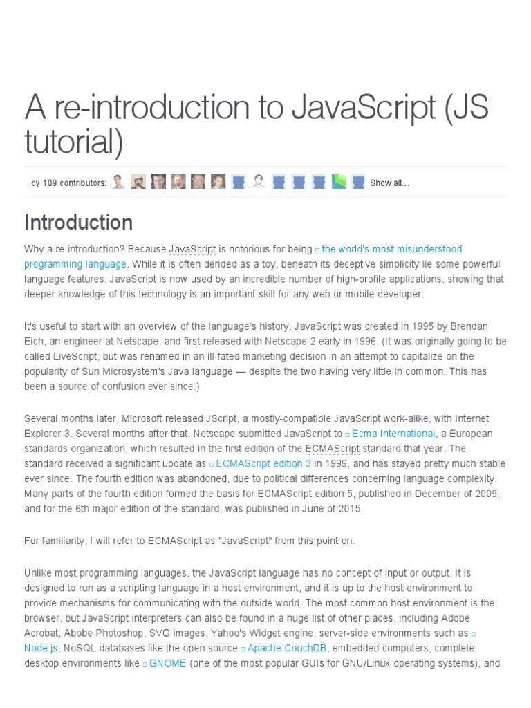 A Re Introduction To Javascript Js Tutorial Javascript Mdn Pdf Java Script Scope