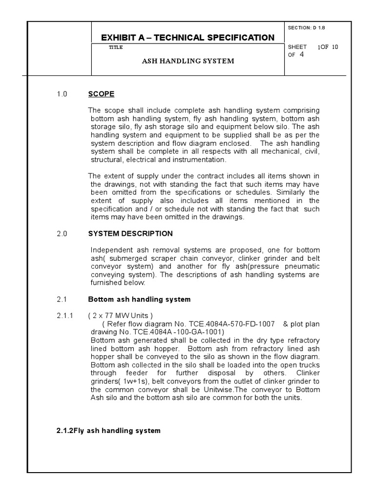 Ash Handling System Spec.d1.8 Tce HZL Bhel | PDF | Programmable Logic Controller | Input/Output