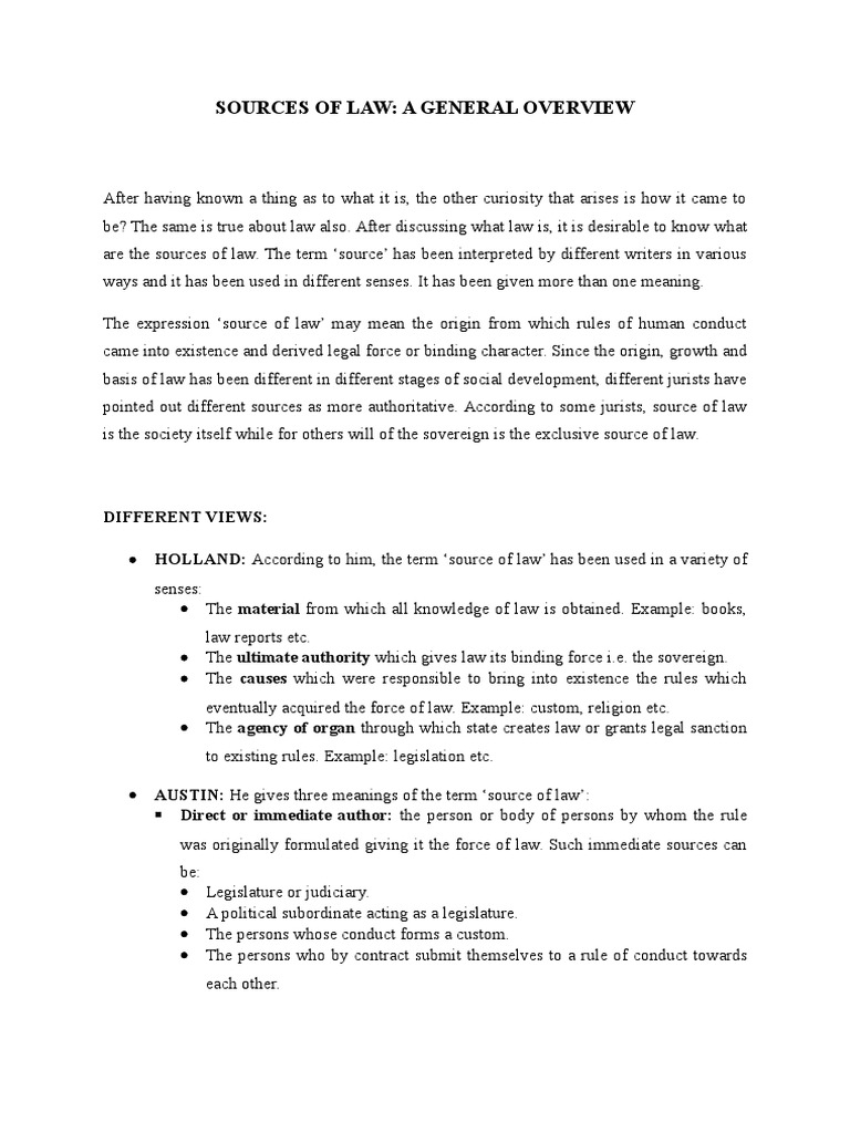 Sources of Law - A General Overview | PDF | Jurisprudence | Sources Of Law