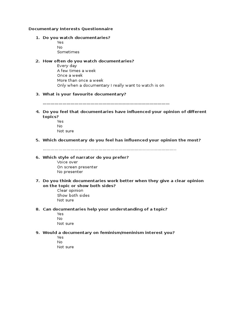 Documentary Interests Questionnaire | PDF