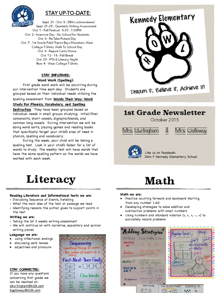 October 2015 1st Grade Newsletter | PDF