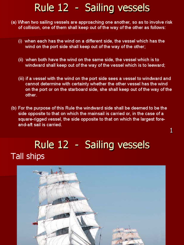 Rule 12 - Sailing Vessels | Windward And Leeward | Sailing Ships