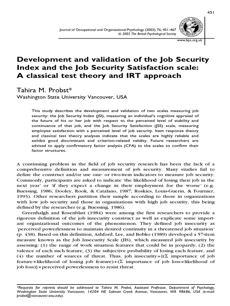 Job Security | PDF | Factor Analysis | Job Satisfaction