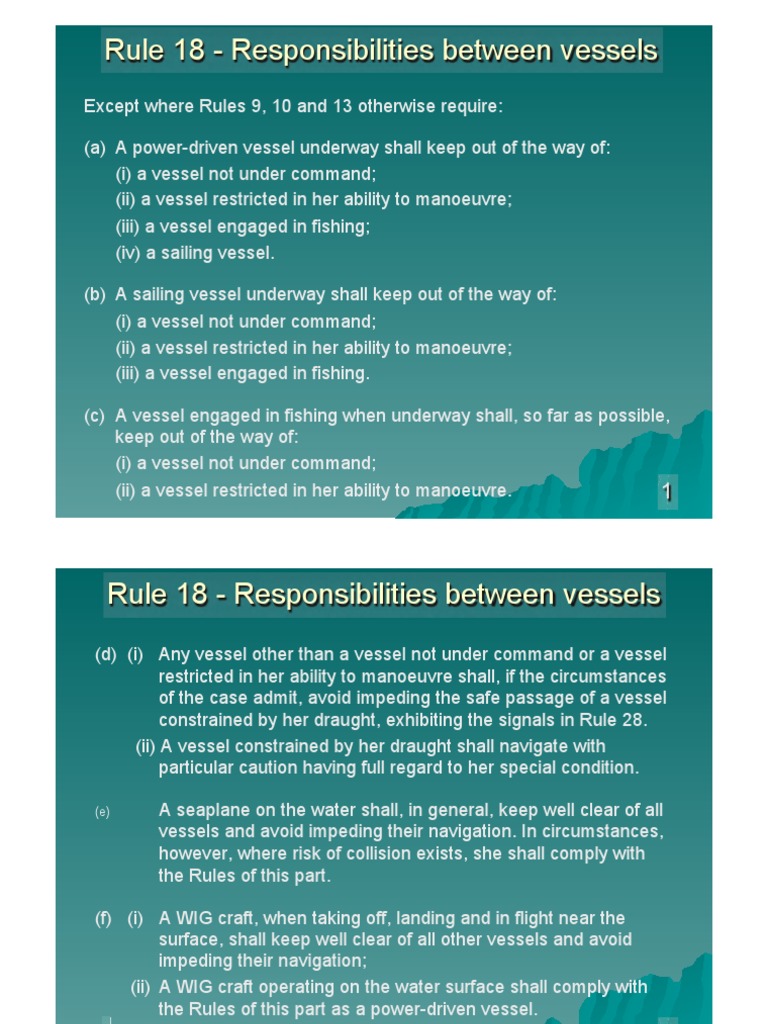 Rule 18 - Responsibilities Between Vessels | PDF | Traffic | Watercraft